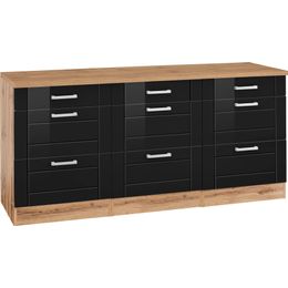 Unterschrank KOCHSTATION, B:180cm H:85cm T:60cm, schwarz, Holzwerkstoff, K&uuml;che, Schr&auml;nke, "KS-Tinnum", 180 cm breit, Metallgriffe, MDF Fronten, mit 3