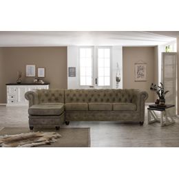 Chesterfield-Sofa Home Affaire, B:255cm H:72cm T:171cm, grau, Luxus-Microfaser Lederoptik (100% Polyester);Kunstleder, Sofas, "Rysum L-Form",