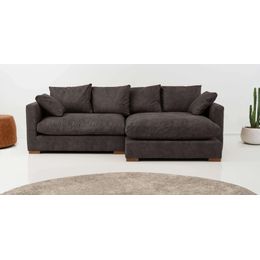Ecksofa Home Affaire, B:266cm H:80cm T:153cm, grau, 100% Polyester, Wohnzimmer, Sofas, "Coray", Breite 266 cm, extra weich und kuschelig, mit Federn
