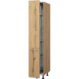 Apothekerschrank KOCHSTATION, B:30cm H:195cm T:56cm, braun, K&uuml;che, Schr&auml;nke, "KS-Trea SVAV30-195", inklusive 5 verstellbarer Drahtk&ouml;rbe, H&ouml;he 195 cm,