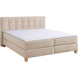Boxspringbett Home Affaire, B:214cm L:231cm, beige, Komplettbetten, "Moulay", inkl. Topper, in &Uuml;berl&auml;nge 220 cm, 3 H&auml;rtegrade, auch in H4