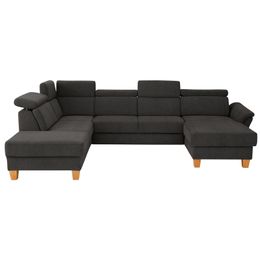 Wohnlandschaft Home Affaire, B:322cm H:84cm T:217cm, braun, 100% Polyester, Sofas, "Conville U-Form", Kopfteilverstellung wahlweise mit Bettfunktion