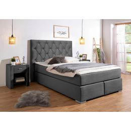 Boxspringbett Home Affaire, B:163cm L:210cm, grau, Komplettbetten, "Chalon, in verschiedenen Breiten", inkl. Topper, wahlweise in H2, H3 oder H4