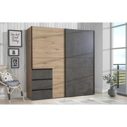 Schwebet&uuml;renschrank FORTE, B:200cm H:200,5cm T:61cm, braun, FSC-zertifizierter Holzwerkstoff, Schr&auml;nke, "Winn, Schiebet&uuml;renschrank mit 3 Schubladen,
