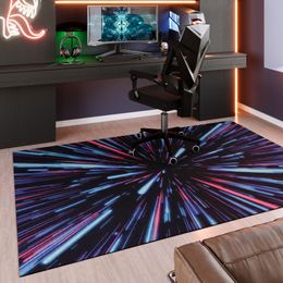 Teppich Wecon Home, B:160cm H:5mm L:230cm, schwarz, Polyester, Wohnzimmer, Teppiche, "Neon Horizon", Gamer Teppich, gewebt, futuristisch, robust,