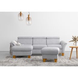 Ecksofa Home Affaire, B:258cm H:84cm T:169cm, silber, 100% Polyester, Wohnzimmer, Sofas, "Lindgren L-Form", wahlweise mit Bett mit klappbaren Rollen,