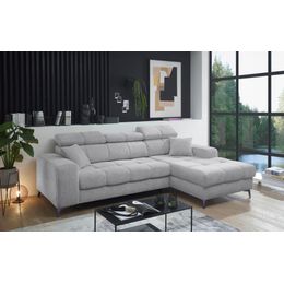 Ecksofa, B:268cm H:86cm T:172cm, grau, ED EXCITING DESIGN, 92% Polyester, 8% Nylon, Wohnzimmer, Sofas, "Sydney L-Form", mit Bettfunktion, Bettkasten,