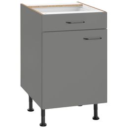 Unterschrank Optifit, B:50cm H:87cm T:58,4cm, grau, Holzwerkstoff, K&uuml;che, Schr&auml;nke, "Elga", mit Soft-Close-Funktion, Vollauszug, Metallgriffen,