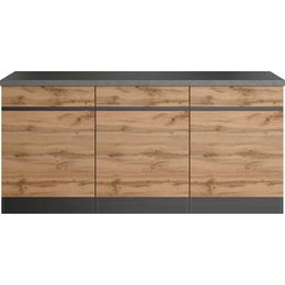 Unterschrank KOCHSTATION, B:180cm H:86cm T:60cm, braun, Holzwerkstoff, K&uuml;che, Schr&auml;nke, "KS-Riesa", Breite 180 cm, MDF-Fronten