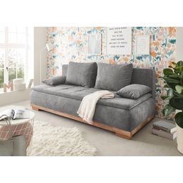 Schlafsofa, B:208cm H:93cm T:105cm, grau, ED EXCITING DESIGN, 95% Polyester, 5% Nylon, Jugendzimmer, Sofas, "Mila", mit Bettkasten & 2 Armlehnenkissen