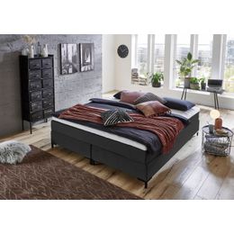 Boxspringbett, B:160cm L:200cm, grau, ATLANTIC HOME COLLECTION, Bezug Bettbox und Obermatratze: Strukturstoff (90% Polyester, 10% Nylon);Topper: