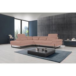Ecksofa Egoitaliano, B:284cm H:95cm T:108cm, rosa, Luxus-Microfaser (100% Polyester) Leder &raquo;BULL&laquo; (echtes Rindsleder). Geschliffenes, pigmentiertes