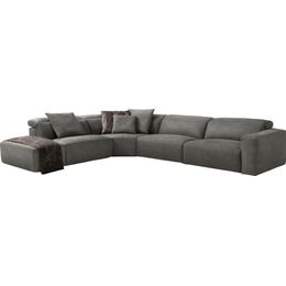 Ecksofa Egoitaliano, B:378cm H:95cm T:282cm, grau, Luxus-Micofaser Lederoptik (100% Polyester) ist ein neues technisches Gewebe mit einem visuellen