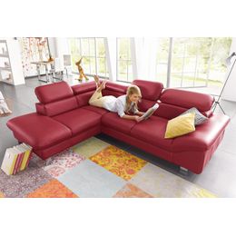 Ecksofa COTTA, B:268cm H:73cm T:214cm, rot, Kunstleder SOFTLUX;LEDER BEEFY (ein abgedecktes Spalt-Rindsleder) im Sitz und R&uuml;cken (Korpus in