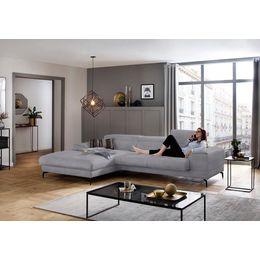 Ecksofa W.Schillig, B:303cm H:70cm T:193cm, grau, Chenille-Flachgewebe R66 (85% Polyester, 15% Nylon), Wohnzimmer, Sofas, "piedroo, Designsofa mit