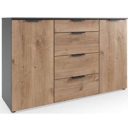 Kombikommode wimex, B:135cm H:84cm T:41cm, schwarz, Spanplatte, Schlafzimmer, Sideboards, "Level by fresh to go", 2-t&uuml;rig mit 4 Schubladen,
