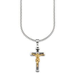 Bruno Banani Damen Kette mit Anh&auml;nger "Schmuck Geschenk Halskette Kreuz Venezianerkette Gravur INRI", Edelstahl, L: 55 B: 3mm, silber, Edelstahl,
