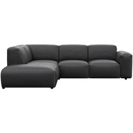 Ecksofa FLEXLUX, B:256cm H:73cm T:231cm, schwarz, 100% Echteder, Wohnzimmer, Sofas, "Lucera, super bequem durch hochwertigen Sitzaufbau mit