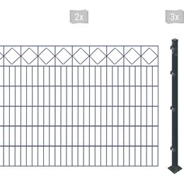Arvotec Doppelstabmattenzaun "ESSENTIAL 120 zum Aufschrauben "Karo" mit Zierleiste", H/L: 120cm x 4m, Pfosten: 3 Stk., grau, Zaunelemente, Zaunh&ouml;he