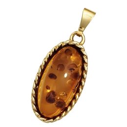 Jobo Damen Kettenanh&auml;nger "Anh&auml;nger oval", Gelbgold 375, gelb, Gelbgold 375, Schmuckanh&auml;nger, 375 Gold mit Bernstein