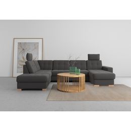 Sit & More Wohnlandschaft SIT & MORE, B:312cm H:82cm T:213cm, grau, Sofas, "Quincy U-Form", wahlweise mit Bettfunktion und Bettkasten