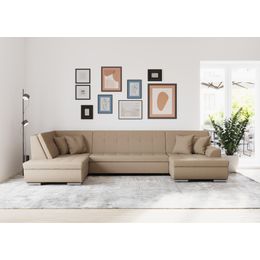 Wohnlandschaft DOMO collection, B:364cm H:83cm T:201cm, braun, 95% Polyester, 5% Polyamid, Sofas, "Treviso incl. Zierkissen, moderne Steppung, XXL: