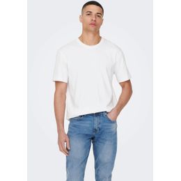 Only & Sons ONLY & SONS Herren Rundhalsshirt "ONSMAX LIFE REG SS STITCH TEE", wei&szlig;, Gr. L, unifarben, Single Jersey, Obermaterial: 100% Baumwolle, Shirts