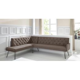 Eckbank, B:197cm H:90cm T:255cm, grau, exxpo - SOFA FASHION, 100% Polyester, Esszimmer, Sitzb&auml;nke, "Doppio, Chesterfield Optik, komfortabel und