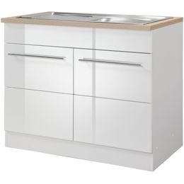 Sp&uuml;lenschrank KOCHSTATION, B:100cm H:85cm T:60cm, wei&szlig;, Holzwerkstoff, MDF, K&uuml;che, Schr&auml;nke, "KS-Wien", Breite 100 cm, inkl. Einbausp&uuml;le