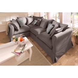 Ecksofa Home Affaire, B:275cm H:75cm T:192cm, braun, Struktur 100% Polyester, Wohnzimmer, Sofas, "Luise L-Form", mit vielen losen Kissen und