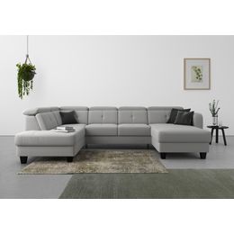 Sit & More Wohnlandschaft SIT & MORE, B:321cm H:85cm T:195cm, grau, Sofas, "Belluci U-Form", Kopfteilverstellung und Federkern, wahlweise mit Bettfunktion