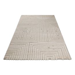 Teppich Wecon Home, B:200cm H:18mm L:290cm, beige, Kunstfaser, Wohnzimmer, Teppiche, "Hillmar", Gewebt, Hoch-Tief, robust, geometrisches Design,