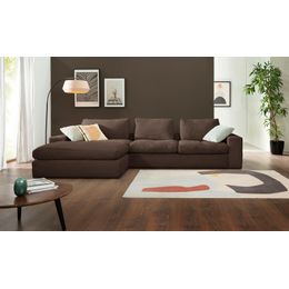 Ecksofa Alina, B:326cm T:180cm, braun, Cord GCT (92% Polyester, 8% Nylon), Wohnzimmer, Sofas, "Sandy", mit Recamiere, in modernem Cordstoff