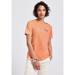 Street One Damen T-Shirt, orange, Gr. 34, bedruckt, Web, 100% Baumwolle, Shirts, aus reiner Baumwolle