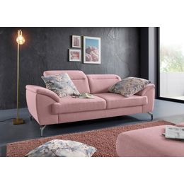 Sit & More 2,5-Sitzer SIT & MORE, B:207cm T:112cm, rosa, Sofas, "Percy", 15 cm Fu&szlig;h&ouml;he, Sitztiefenverstellung, wahlweise Kopfteilverstellung