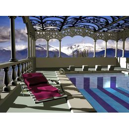 papermoon Fototapete "Poolterrasse", B/L: 4,5m x 2,8m, Bahnen: 9 Stk., bunt, Schlafzimmer, Tapeten