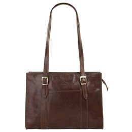 Pike PIK&Eacute; Damen Henkeltasche, braun, Leder, gl&auml;nzend, Taschen, echt Leder, Made in Italy