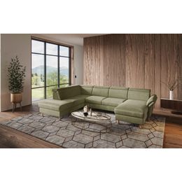 Wohnlandschaft Home Affaire, B:334cm H:85cm T:227cm, gr&uuml;n, 100%Polyester, Sofas, "Calypso U-Form", wahlweise mit motorischer Relaxfunktion