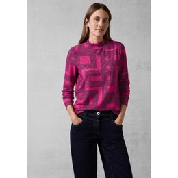 Cecil Damen Langarmshirt, pink, Gr. XXL, bedruckt, Stoff, 67% Viskose, 28% Polyester, 5% Elasthan, Shirts, mit Stehkragen