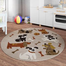 Kinderteppich Smart Kids, H:10mm &Oslash;:120cm, beige, Polypropylen, Teppiche, "Rocky & Friends", Moderner Spielteppich, strapazierf&auml;hig, pflegeleicht,