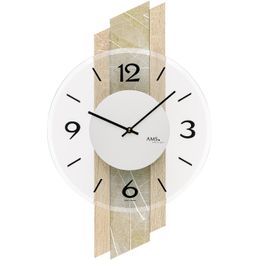 AMS Wanduhr "W9665", B/H/L: 27cm x 6cm x 44cm, braun, Wanduhren, Made in Germany,Holz,Wohnzimmer,Esszimmer,K&uuml;che,Arbeitszimmer,Flur