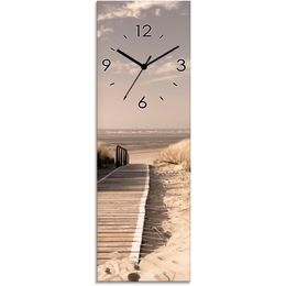 Wanduhr Artland, B:20cm H:60cm T:1,8cm, beige, Wohnzimmer, Wanduhren, "Nordseestrand auf Langeoog - Steg_Sepia", wahlweise mit Quarz- oder