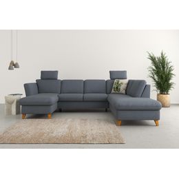 Wohnlandschaft Home Affaire, B:307cm H:86cm T:213cm, blau, 100% Polyester, Sofas, "Trelleborg U-Form", Federkern-Polsterung, wahlweise mit