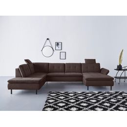 Wohnlandschaft Home Affaire, B:347cm H:83cm T:226cm, braun, 100% Polyester, Sofas, "Birkholm U-Form", Armlehnverstellung, auch in Easy Clean Bezug -