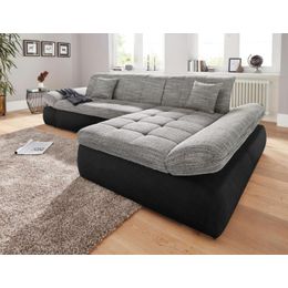 Ecksofa DOMO collection, B:300cm H:80cm T:172cm, schwarz, Kunstleder SOFTLUX / Struktur (90% Polyester, 10% Polyacryl);Zierkissen: Struktur (90%