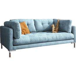 2-Sitzer TRENDS BY HG, B:183cm H:75cm T:92cm, blau, Sofas, "Landau", in Cord-Stoff mit Metallfu&szlig;