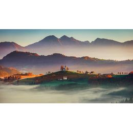 papermoon Fototapete "Neblige Landschaft", B/L: 3,5m x 2,6m, Bahnen: 7 Stk., bunt, Schlafzimmer, Tapeten