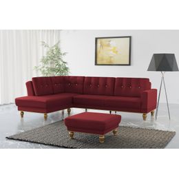 Sit & More Ecksofa SIT & MORE, B:298cm H:90cm T:198cm, rot, 100% Polyester, Wohnzimmer, Sofas, "Orient 5 L-Form", mit Strass-Stein, wahlweise mit Bettfunktion