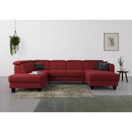 Sit & More Wohnlandschaft SIT & MORE, B:321cm H:85cm T:195cm, rot, Sofas, "Belluci U-Form", Kopfteilverstellung und Federkern, wahlweise mit Bettfunktion