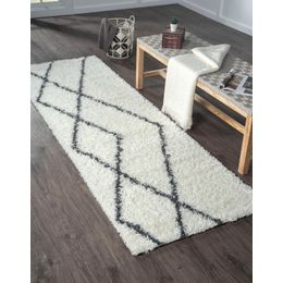 Hochflor-L&auml;ufer, B:80cm H:37mm L:300cm, beige, MyFlair M&Ouml;BEL & ACCESSOIRES, Polypropylen (PP), Teppiche, "My Shaggy Raute", Shaggy, Scandi Rauten